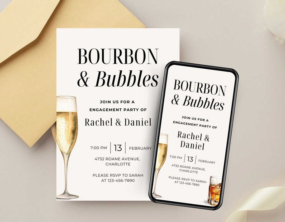 Bourbon and Bubbles Couples Shower - Invitation Template, Editable ...