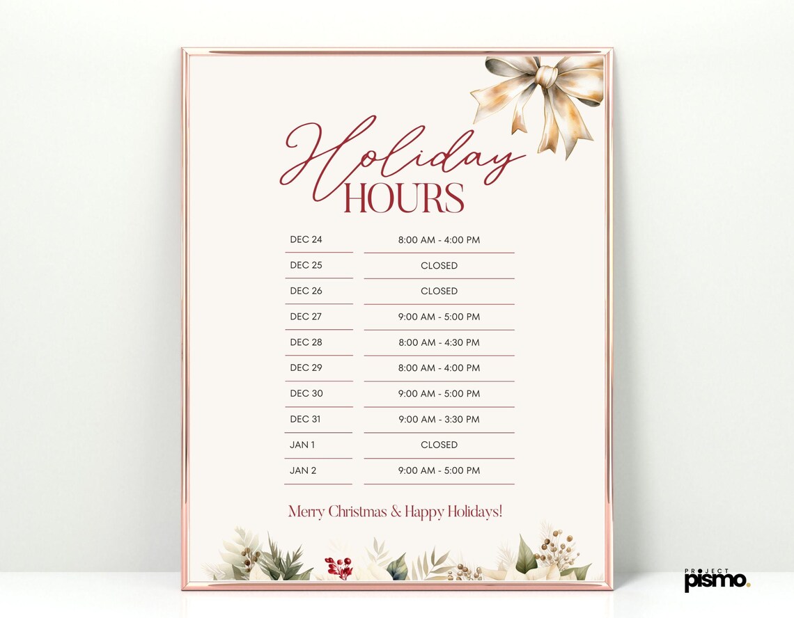 Editable Christmas Store Hours Sign Template, Printable Holiday Store ...
