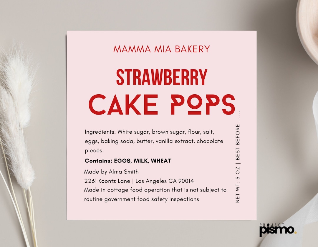 Editable Template for Home Bakery Labels, Customizable Sticker Template ...