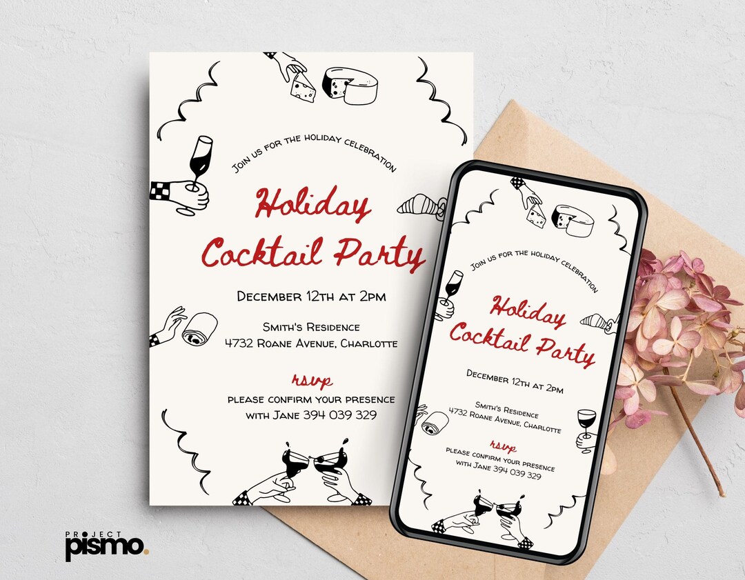 Holiday Cheer Cocktail Party Invitation, Doodle Friendsmas Invite ...