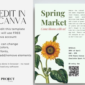 Sunflower Editable Flyer for Spring and Summer Market, Local Event ...