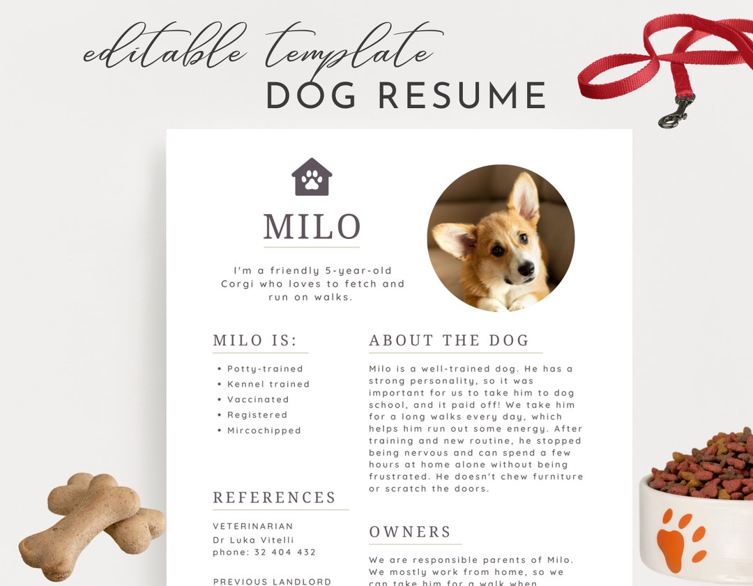 Dog Cv Editable Template, Pet Resume for Rental Aplication, Renting ...