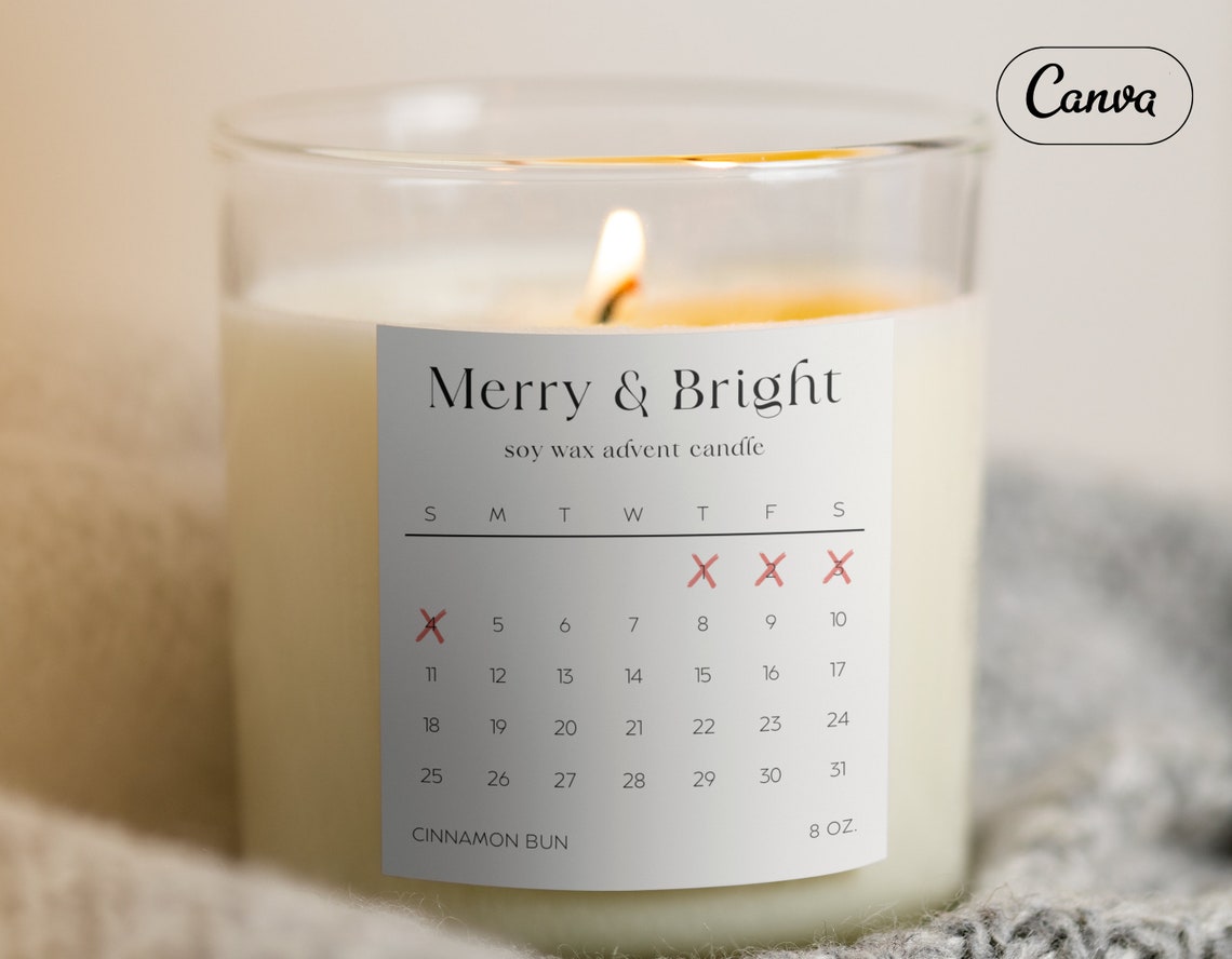 Advent Calendar Candle Label Template Holidays Candle Sticker - Etsy