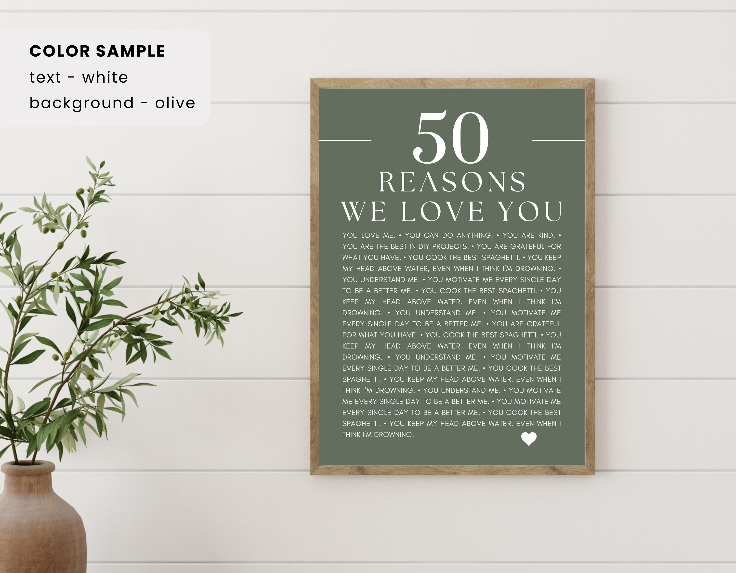 50 Reasons We Love You Printable Custom Wall Poster Gift - Etsy