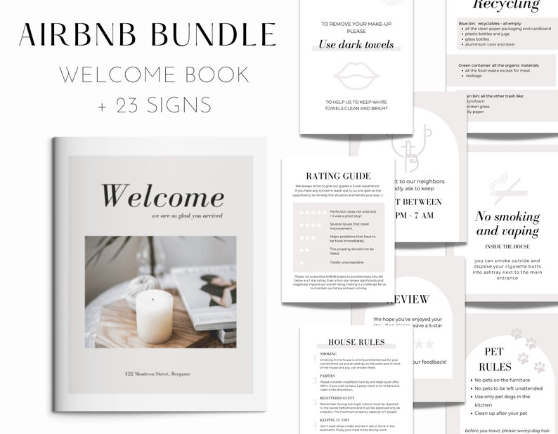 Airbnb Setup Bundle Simple Welcome Book and Signs Template - Etsy
