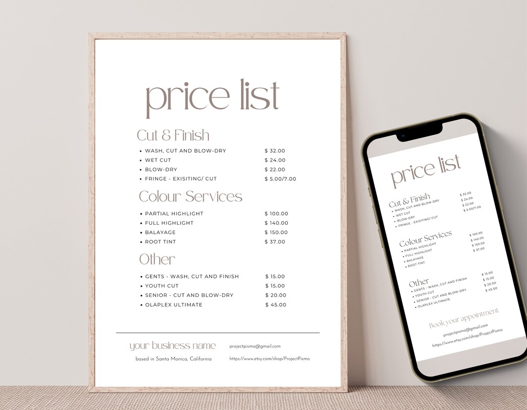 Hair Salon Price List Template: Elegant Beauty Menu (editable Canva) - Etsy
