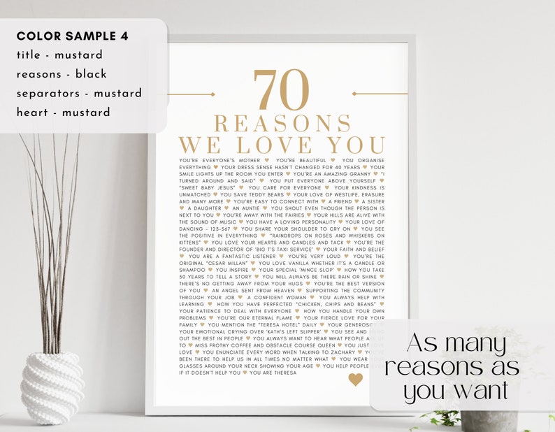 70 Reasons Why We Love You 70th Birthday Gift for Grandma 80 - Etsy 70 Reasons Why We Love You 70th Birthday Gift for Grandma 80 - Etsy