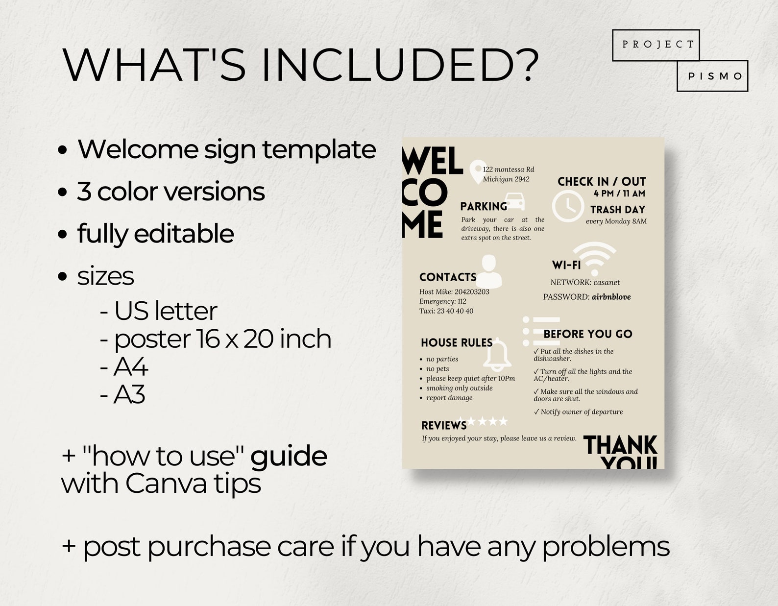 Welcome Sign Template for Short Rental House Rules and Guide | Etsy