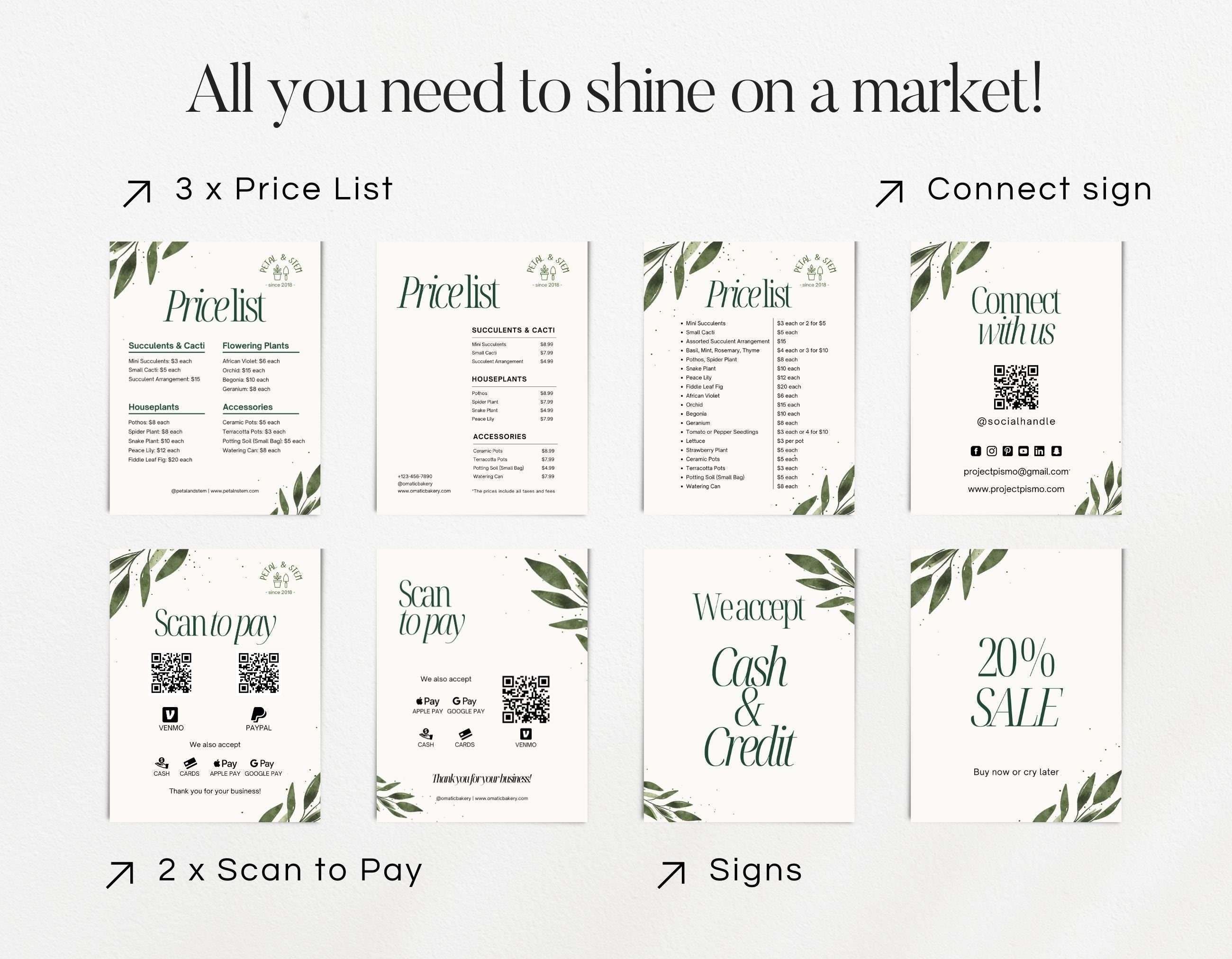 Plant Shop Signs Bundle Vendor Plant Business Template Garden Social ...