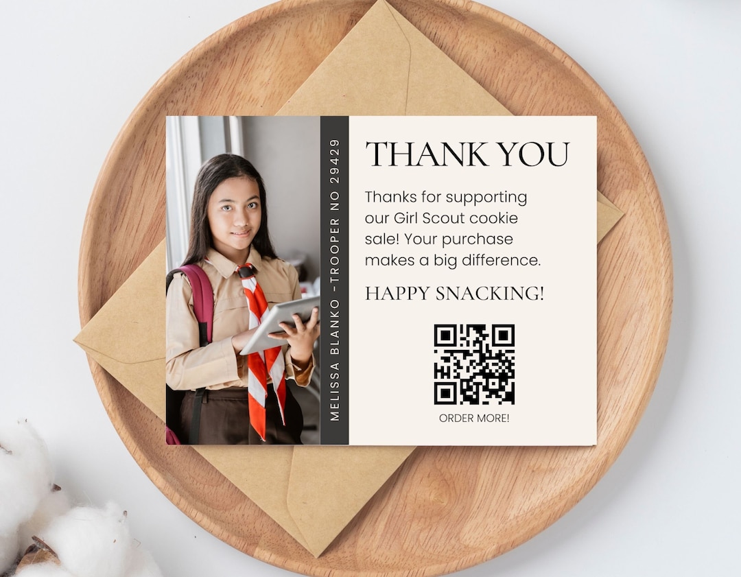 Girl Scouts Thank You Note With Photo, Canva Editable Template, Girl ...