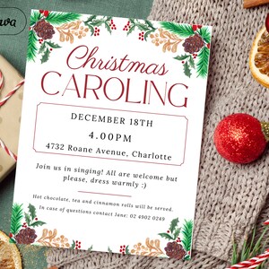 Christmas Caroling Event Invitation - Editable Template, Holiday ...