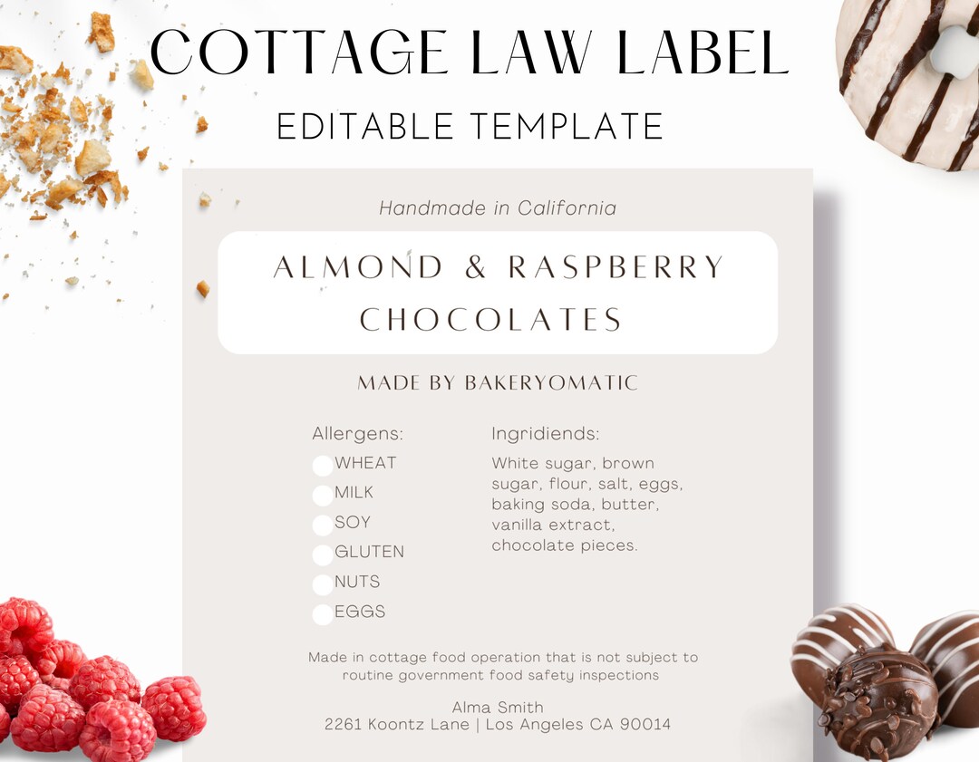 Editable Food Label Template: Elegant Bakery Stickers (digital Download ...