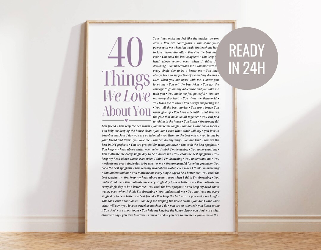 40 Things We Love About You Dad, 40th Birthday Gift for Mom ...