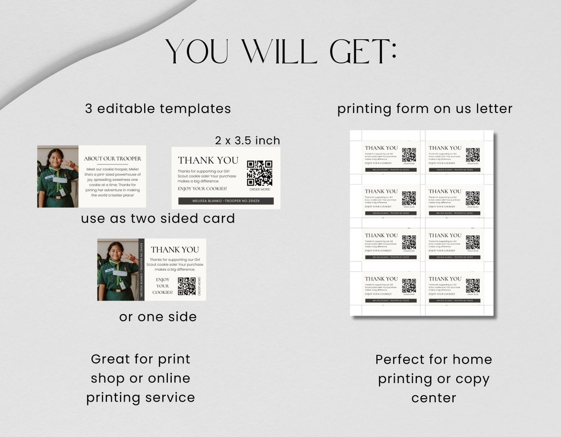 Youth Cookie Sales Card, Editable Template With Photo and QR Code, Girl ...