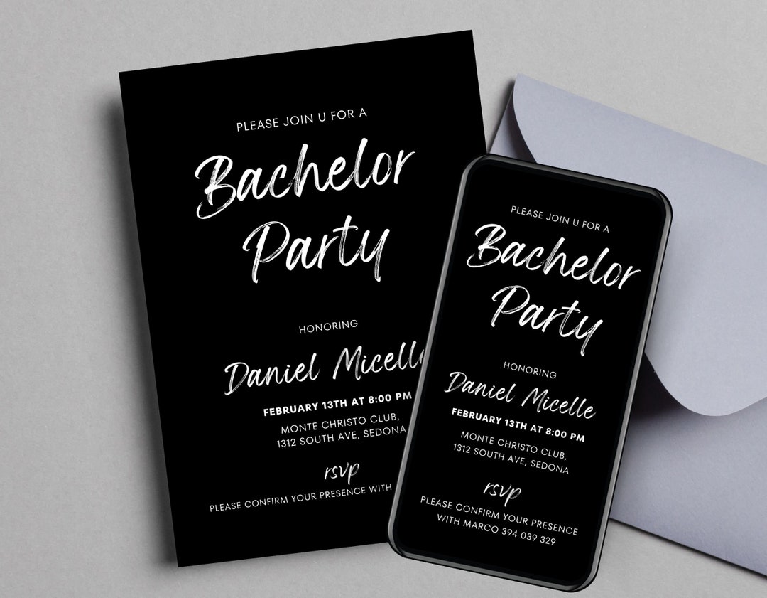 Bachelor Party Invitation Template, Modern Minimalist Bachelor Invite ...