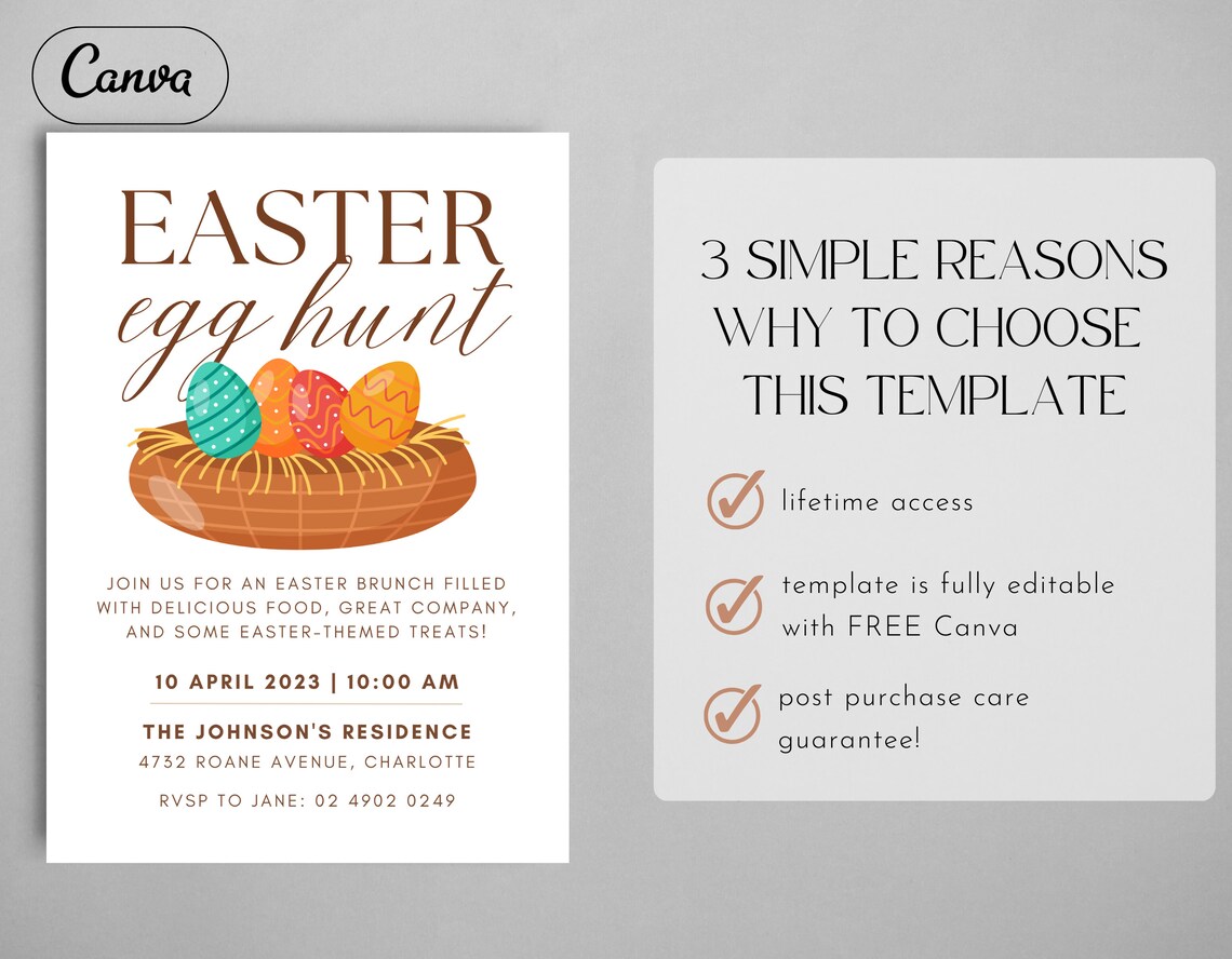 Editable Easter Egg Hunt Invitation Digital Canva Template - Etsy