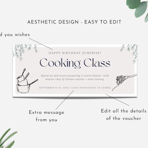 Cooking Class Gift Coupon, Editable Vourcher for Last Minute Present ...