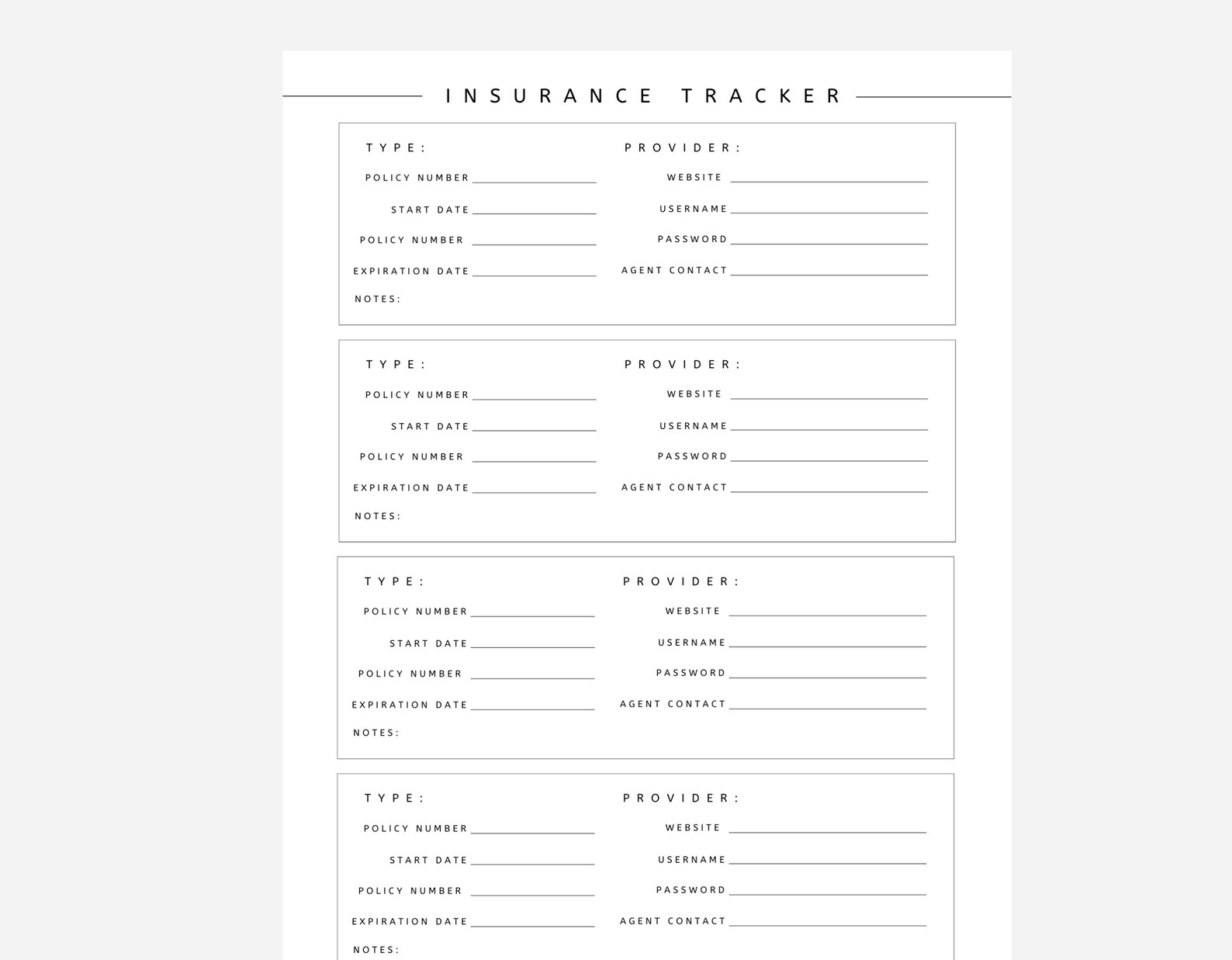 Insurance Tracker Contact List Insurance Info Printable - Etsy