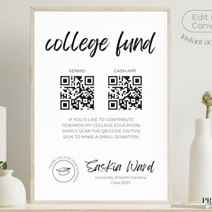 College Fund Sign With Scan to Pay QR Code, Graduation Party Table ...