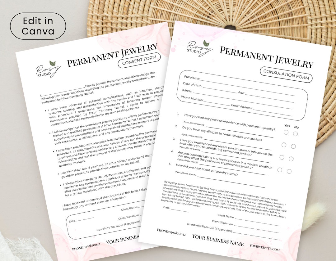 Permanent Jewelry Contract Template, Waiver Permanent Jewelry, Consent ...