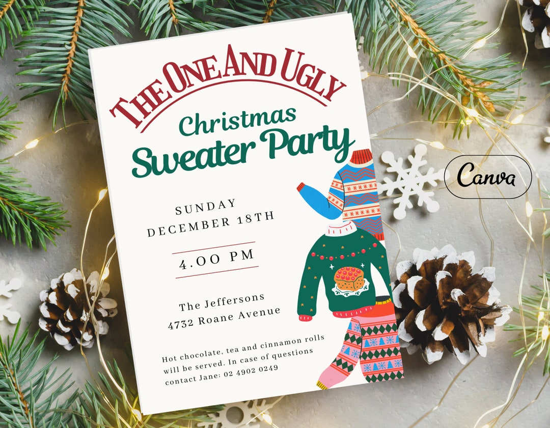 Ugly Sweater Christmas Party Invitation, Editable Template, Funny ...