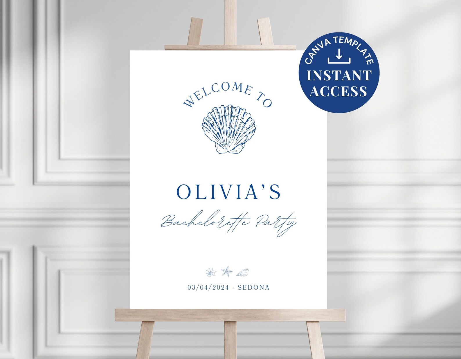 Something Blue Bridal Shower Welcome Sign Template, Ocean Shell Navy ...