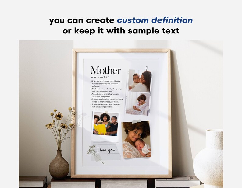 Personalized Mother Definition Poster With Photo Collage, Mom Photo ...