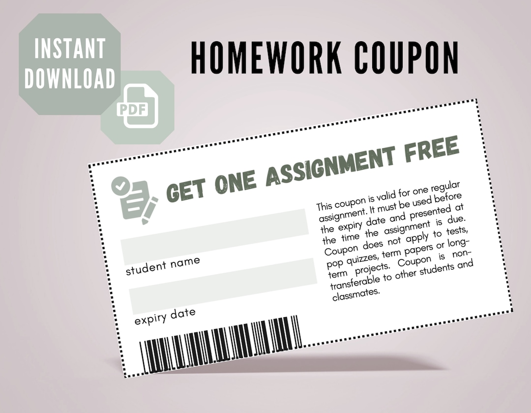 Homework Pass Coupon: One Free Assignment, Classroom Reward (PDF) - Etsy