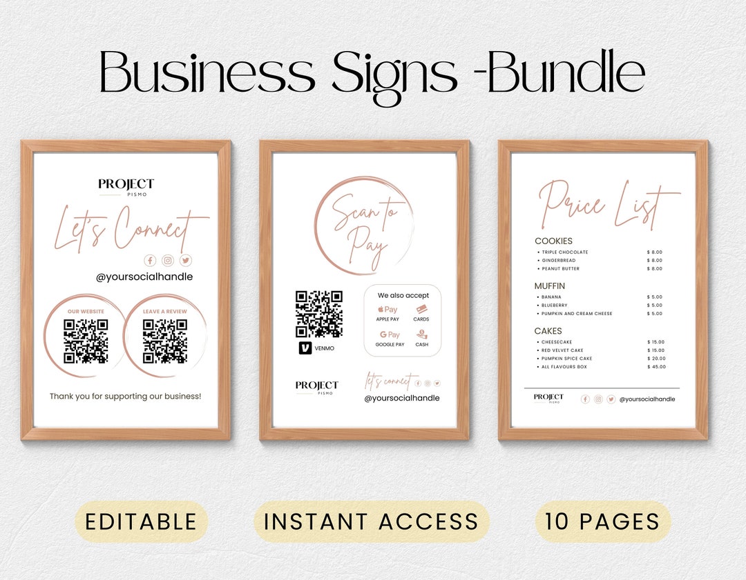 Social Media Business Sign Bundle QR Code Sign Template Lets - Etsy