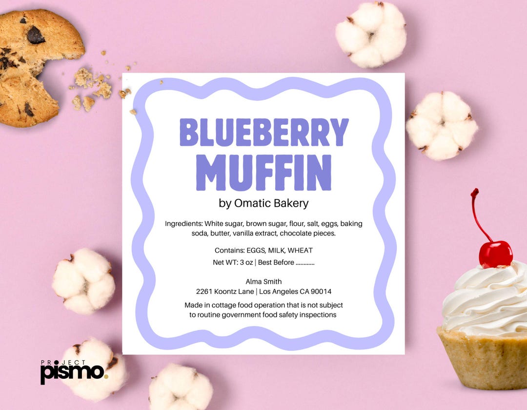 Home Baked Goods Label, Cottage Law Sticker Cupcake Ingredient List ...