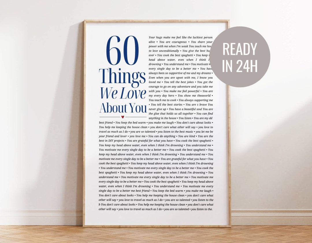 60 Dinge, die wir an Ihnen lieben Poster zum 60 Geburtstag für Frau ...