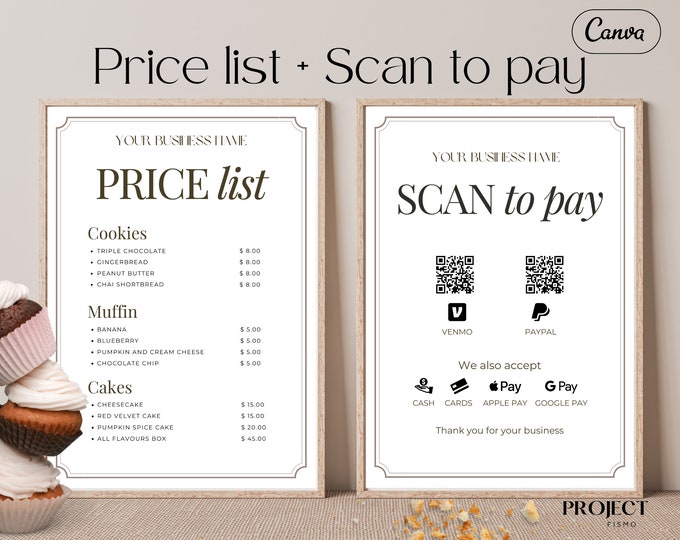 Craft Show Price List and Scan to Pay Signs, Editable Templates, Local ...