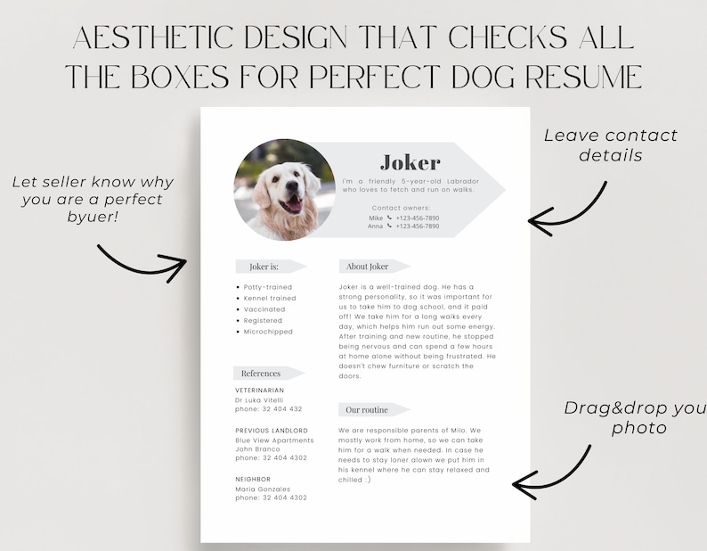 Pet Bio Resume Renting Dog Profile Foster Cat Bio About My - Etsy