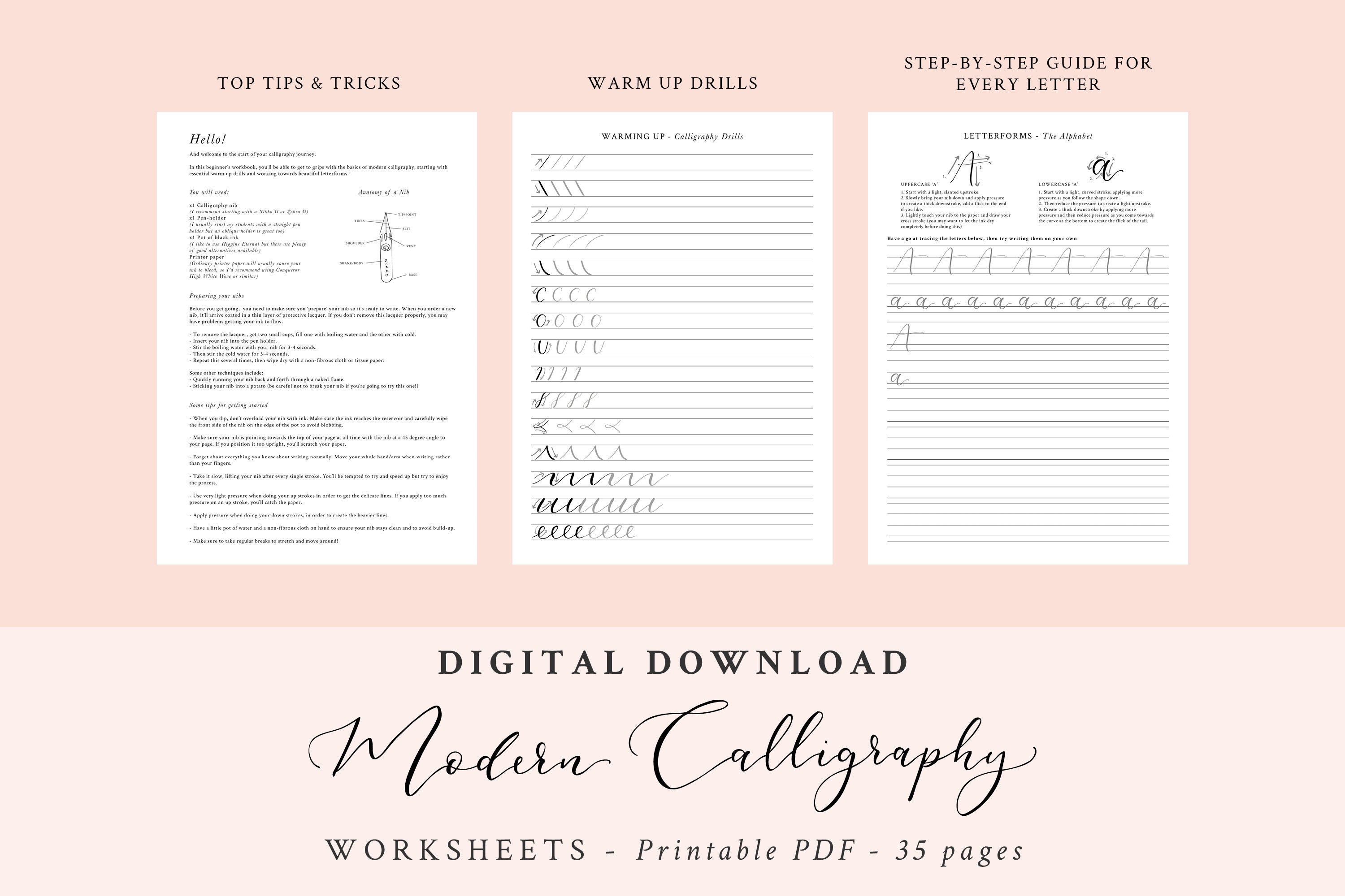 Printable Calligraphy Worksheets for Beginners - Dip Pen Calligraphy ...