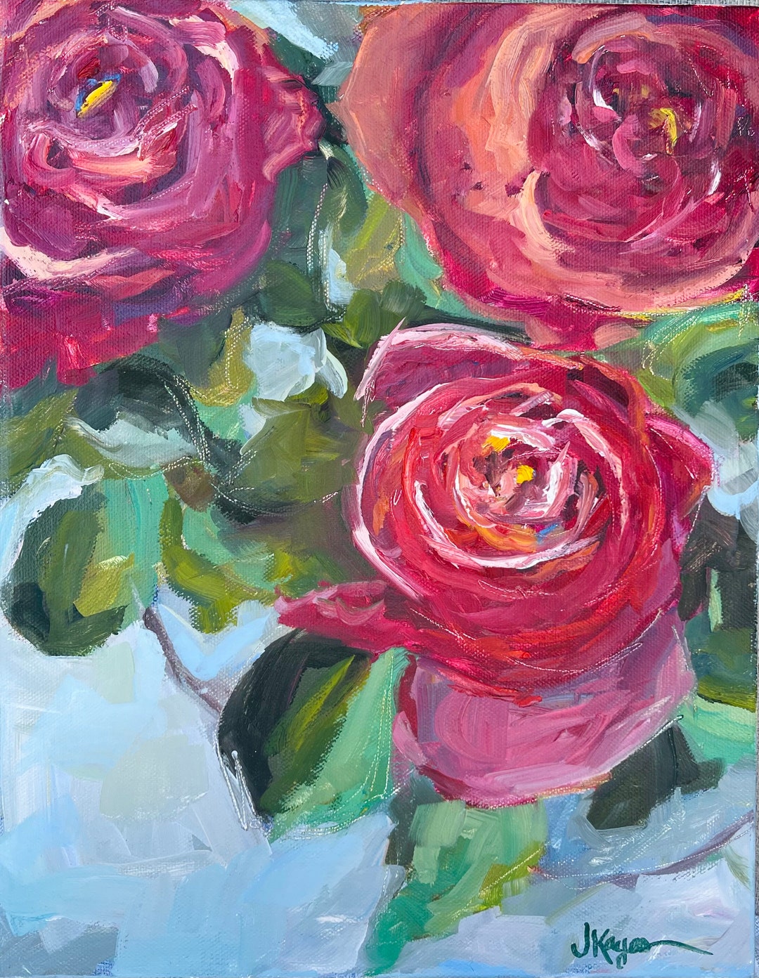 Pink Roses Flower Painting Impressionism Oil Painting Original Hand ...