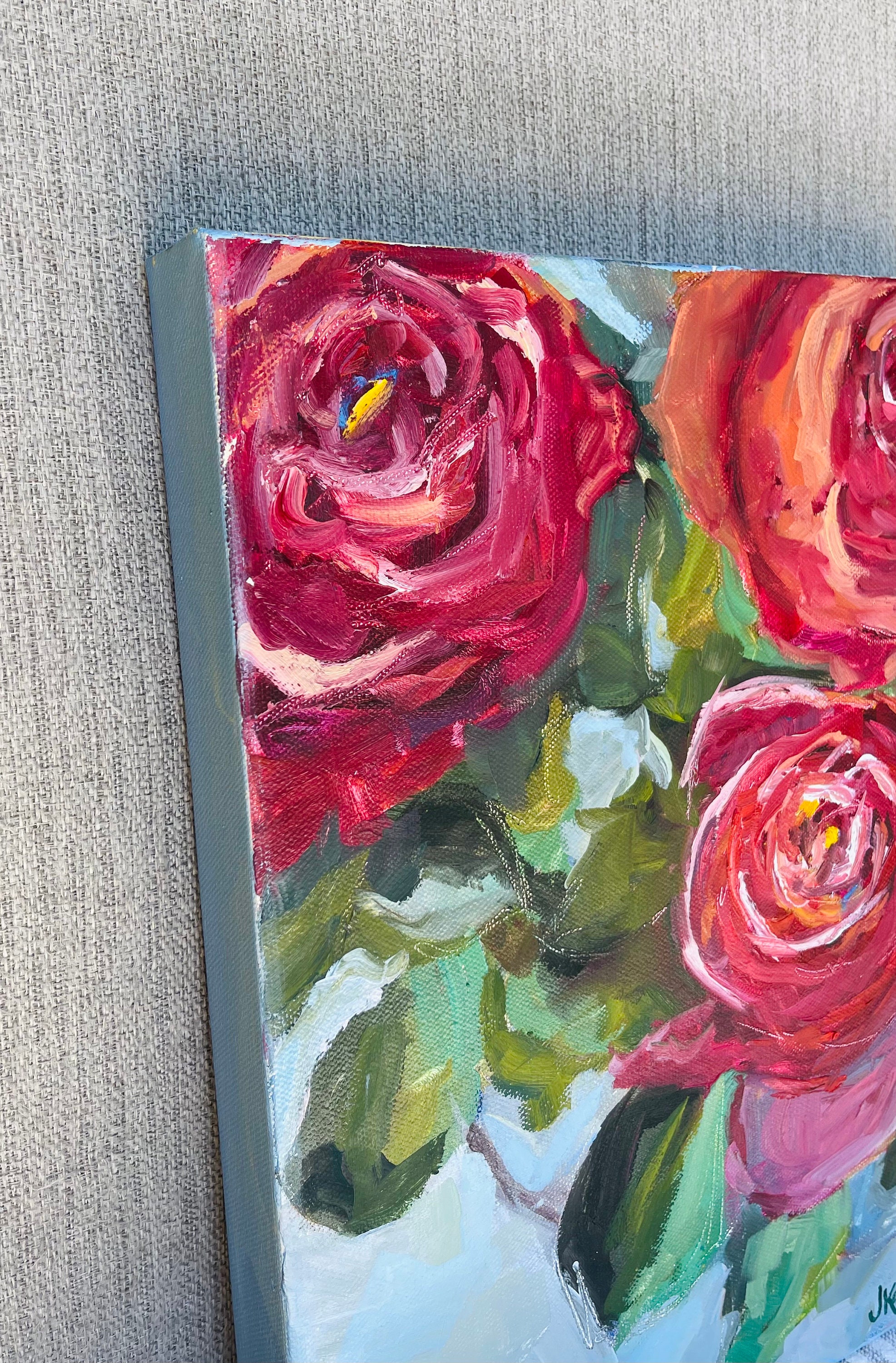 Pink Roses Flower Painting Impressionism Oil Painting Original Hand ...