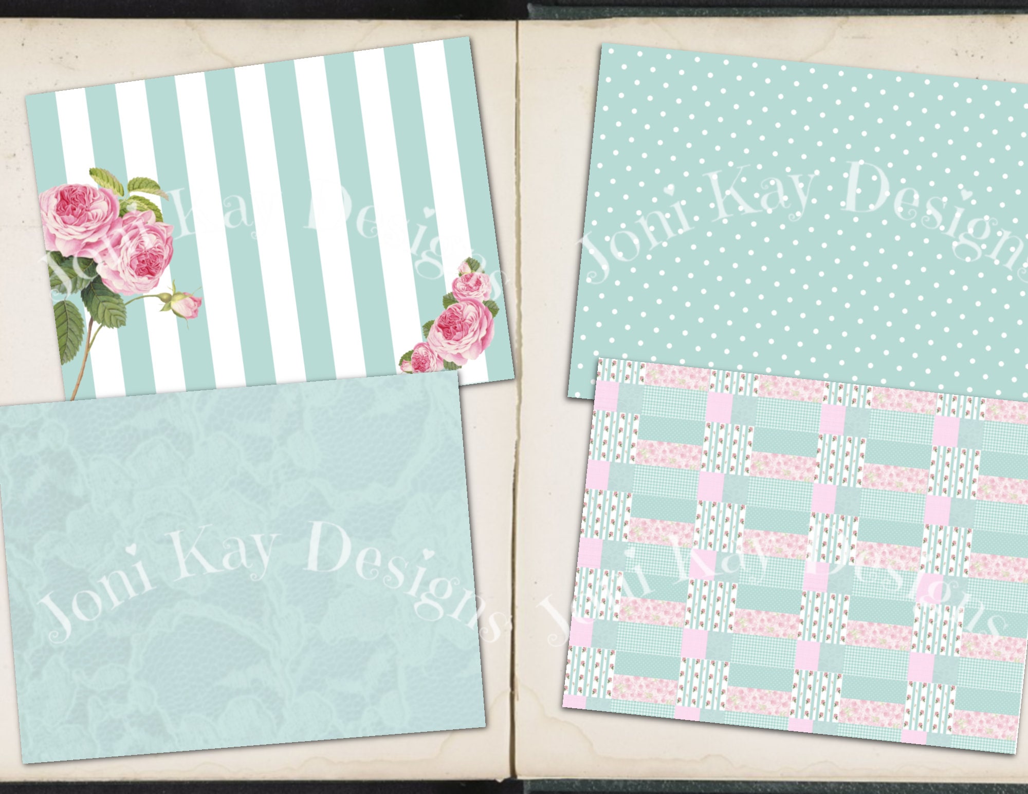 Shabby Chic Pink & Turquoise Digital Paper Set, Printable Junk Journal ...