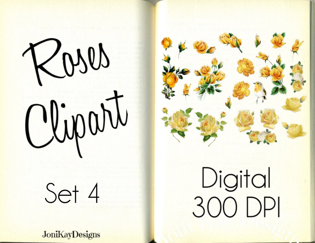 Digital Yellow Roses Clipart, Use for Junk Journal or Stickers ...