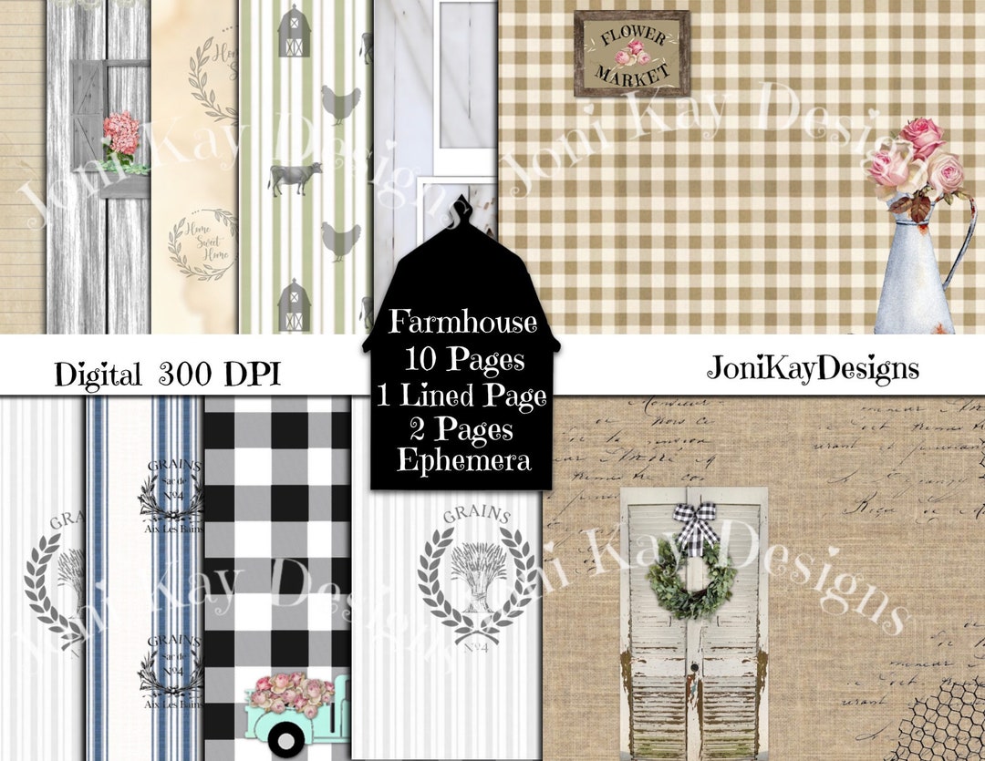 Farmhouse Digital Papers, Printable Junk Journal, Ephemera Included, - Etsy