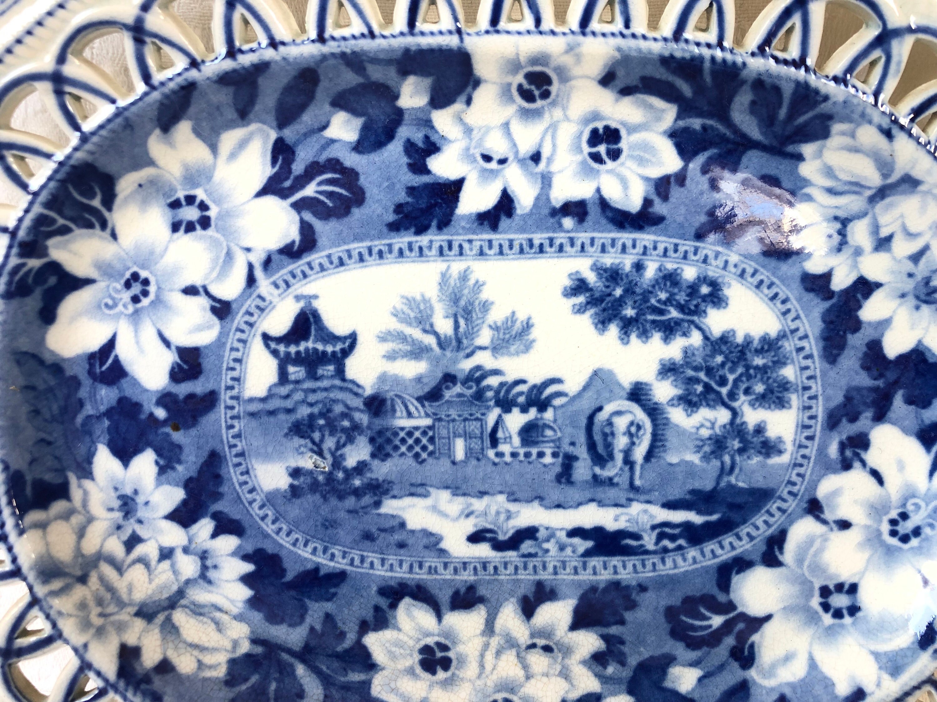 A Very Rare Pierced Blue and White Transfer Printed Victorian Plate, by ...