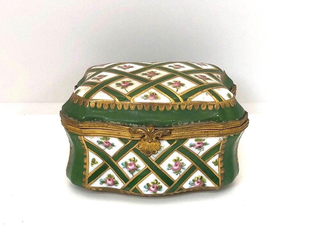 Victorian Enamel Trinket Box With Pretty Brass / Bronze Shell. - Etsy