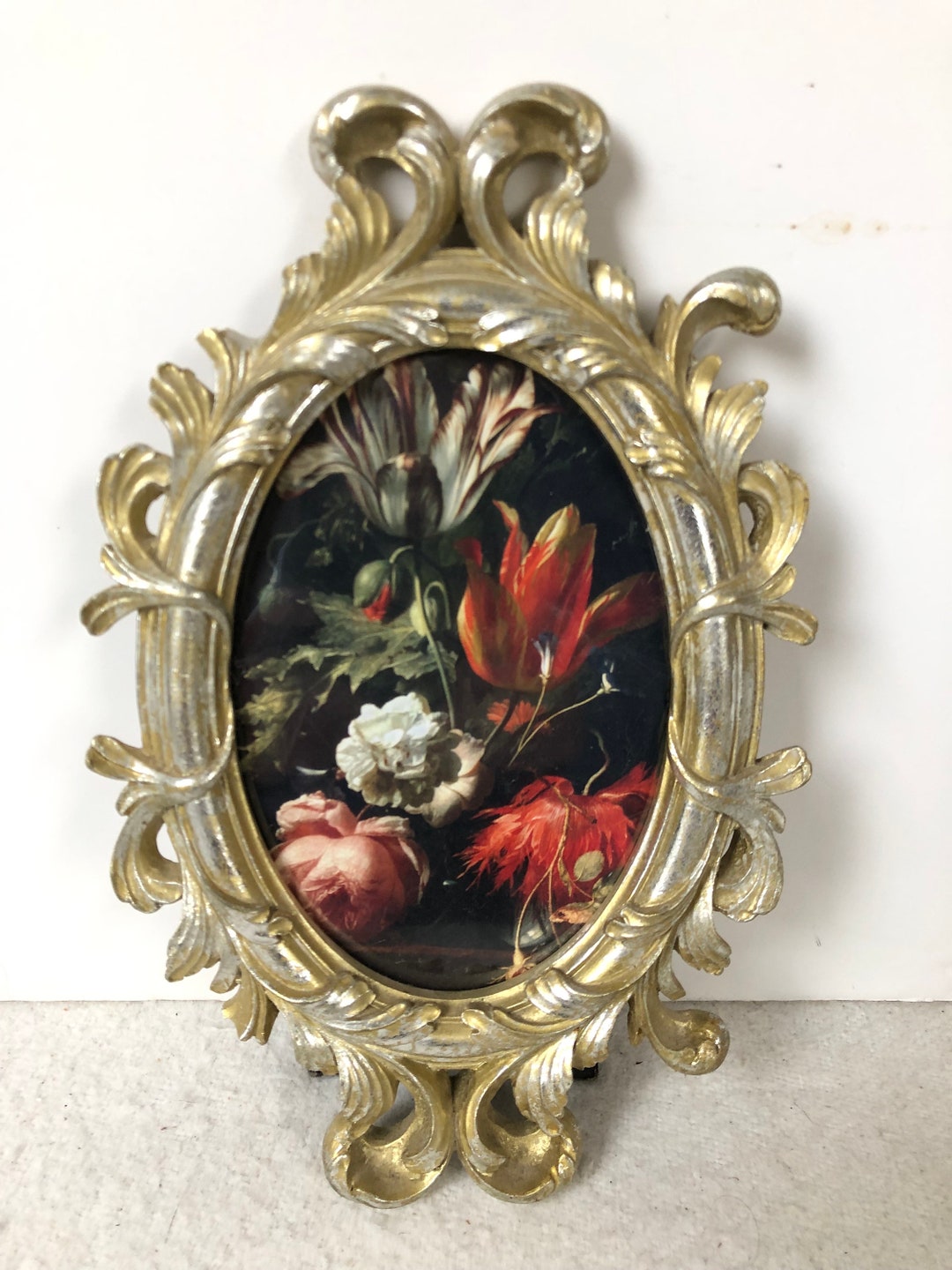 A Pretty Gold Oval Frame, With a Beautiful Floral Print. - Etsy