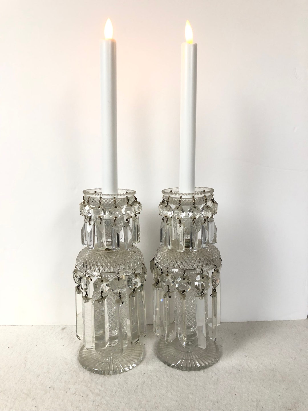 A Beautiful Pair of Double Glass Lustres. Victorian / Georgian ...
