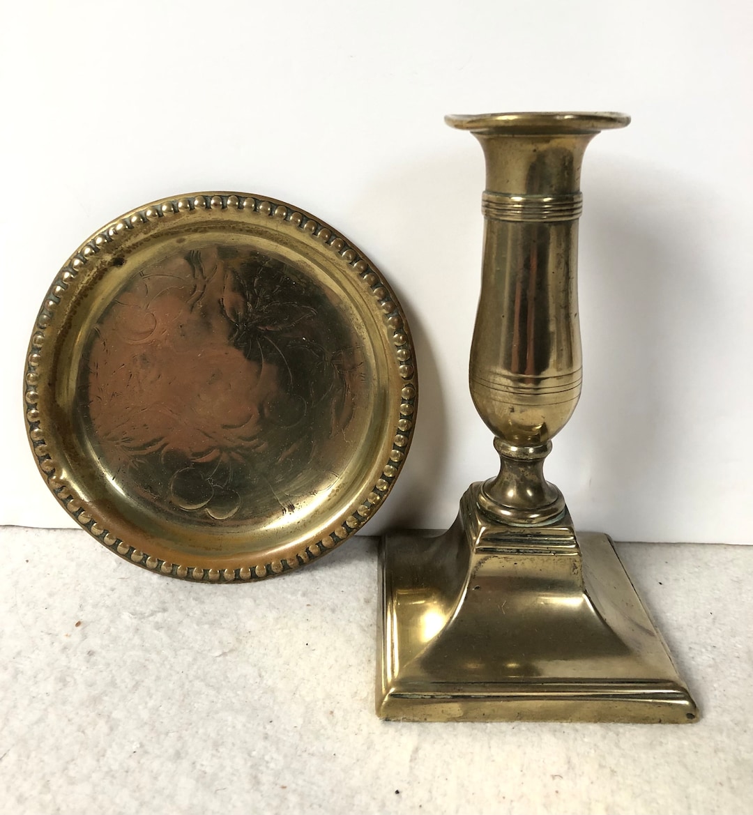 A Victorian Brass Candlestick and Brass Dish. - Etsy