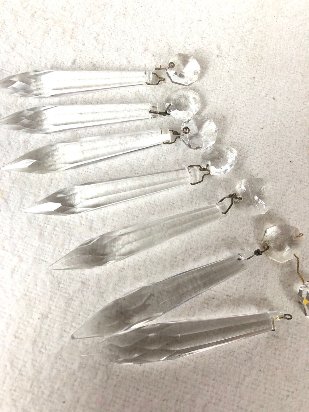 A Set of Seven Antique Icicle Shaped Crystal Glass Droplets Complete ...