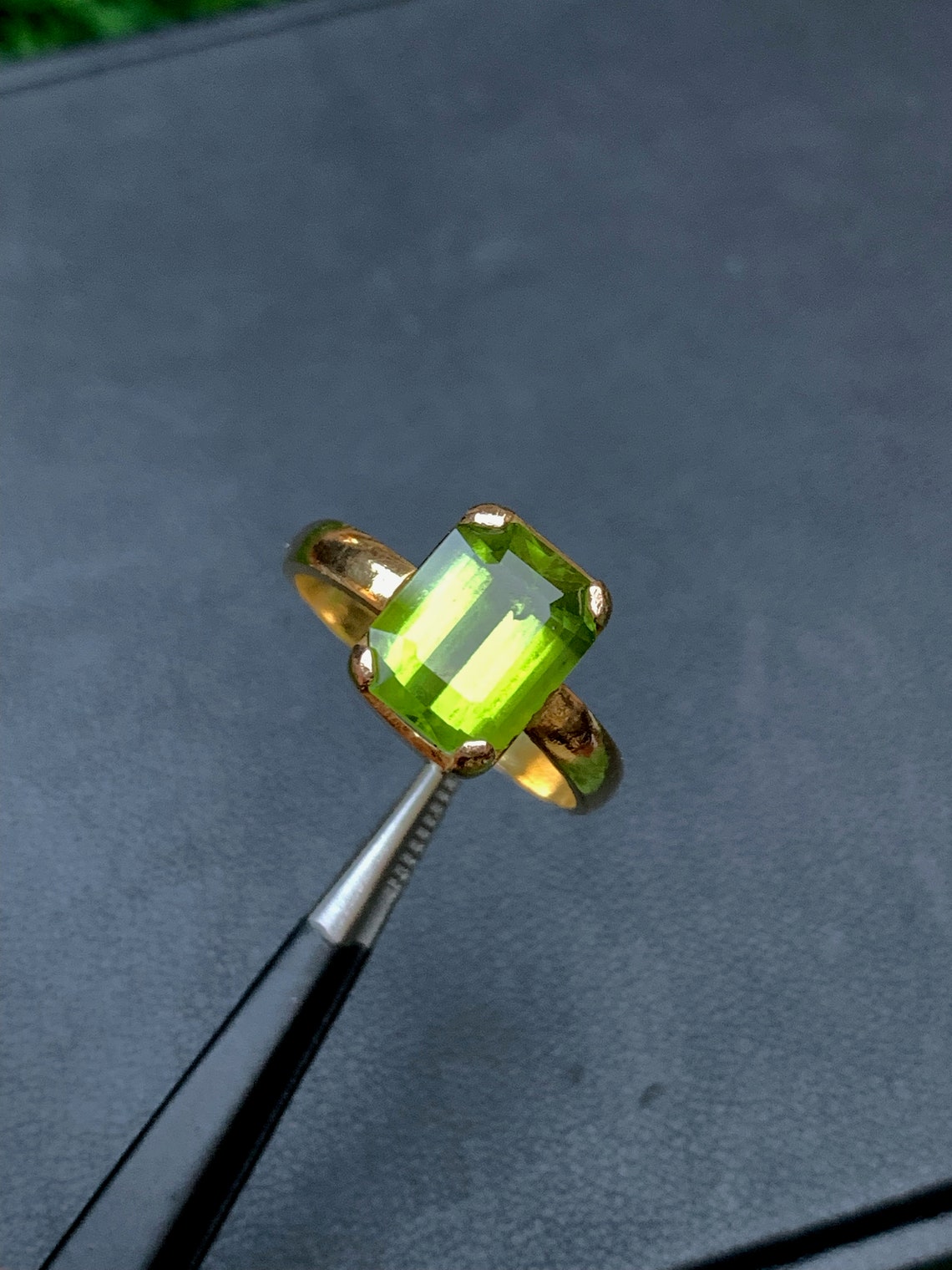 21K Gold Signet Peridot Ring Statement Ring August - Etsy