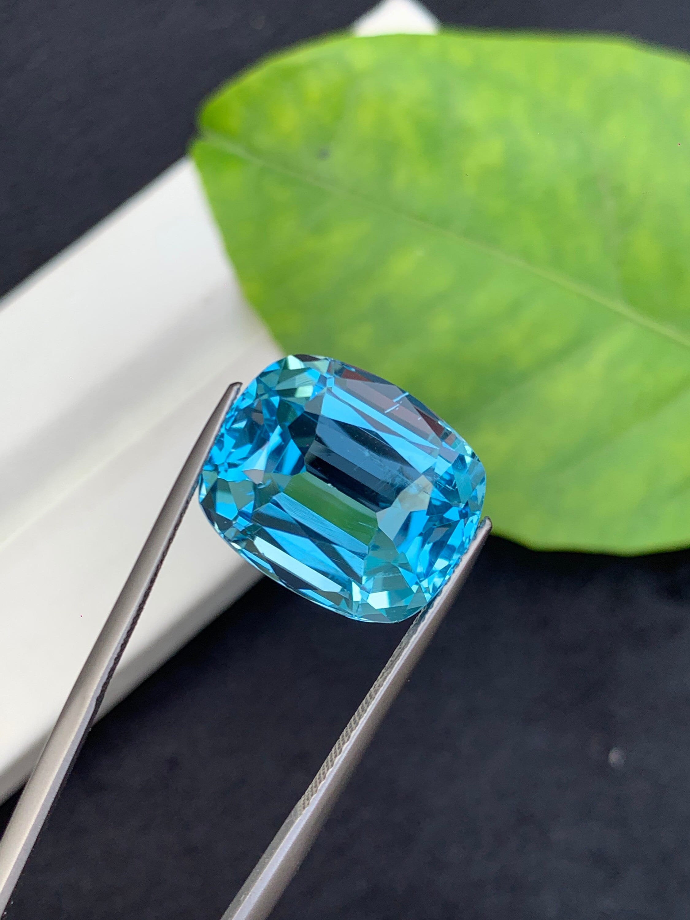Swiss Blue Topaz Gemstone, Loupe Clean Topaz Cut Stone, Step Cushion ...