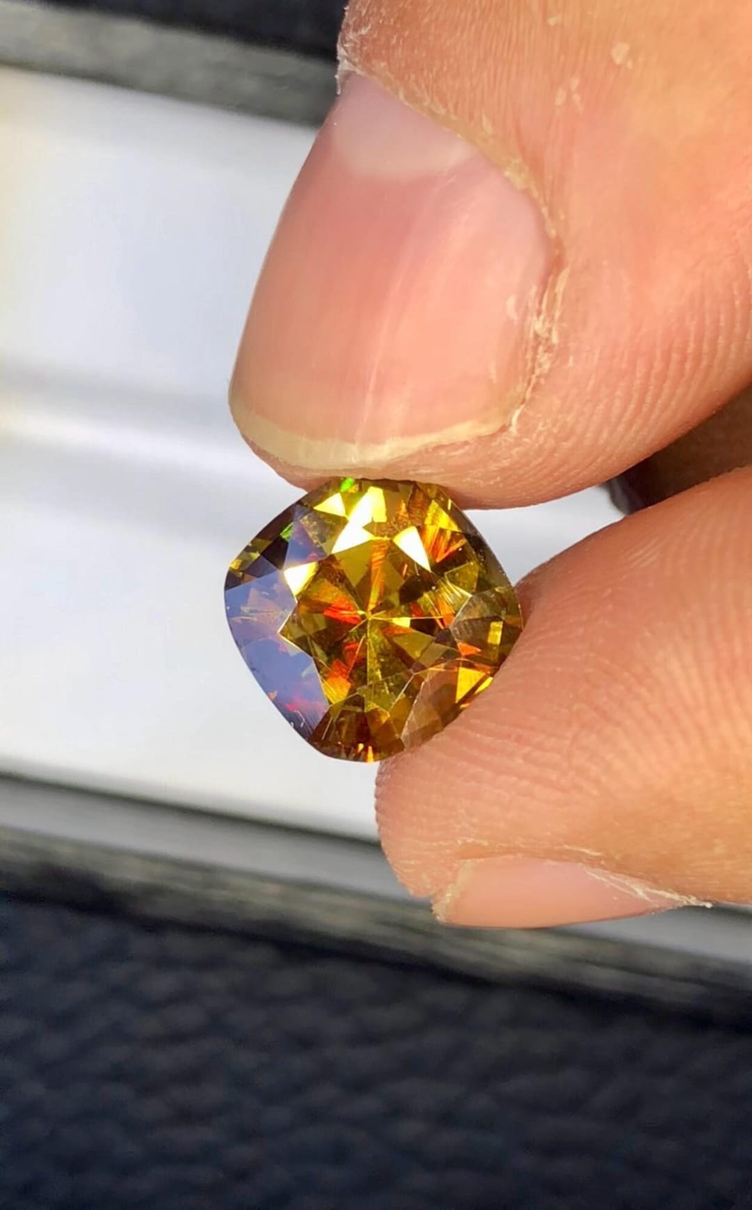 Full Fire Sphene Titanite Gemstone With Strong Trichroism, Cushion Cut ...