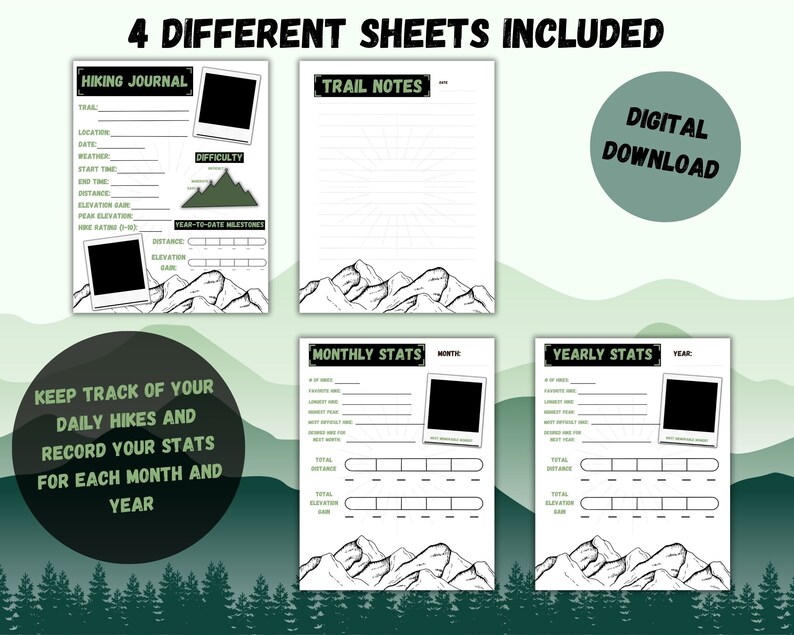 Printable Hiking Journal, Track Daily Hikes & Stats, Share Your ...