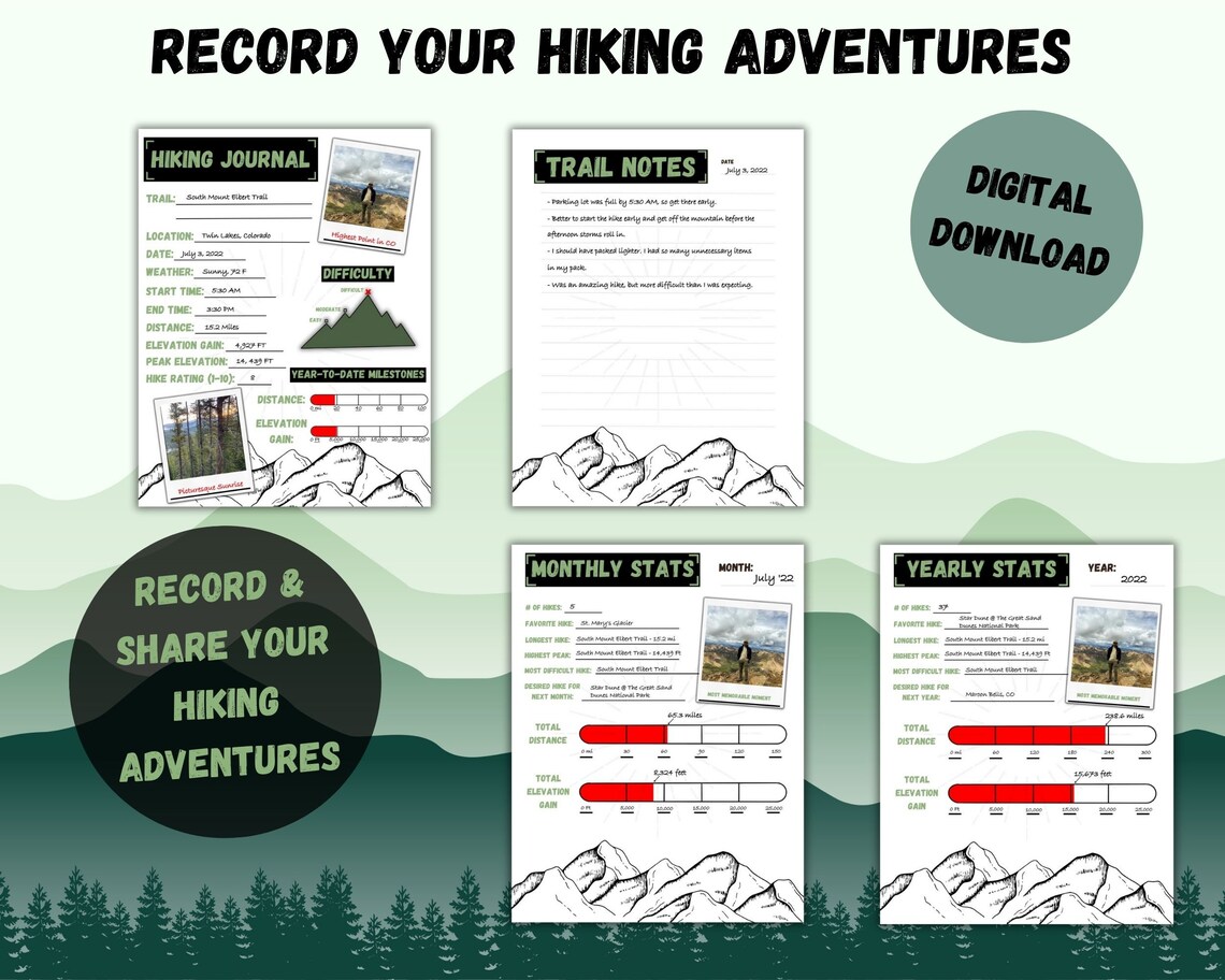 Printable Hiking Journal, Track Daily Hikes & Stats, Share Your ...